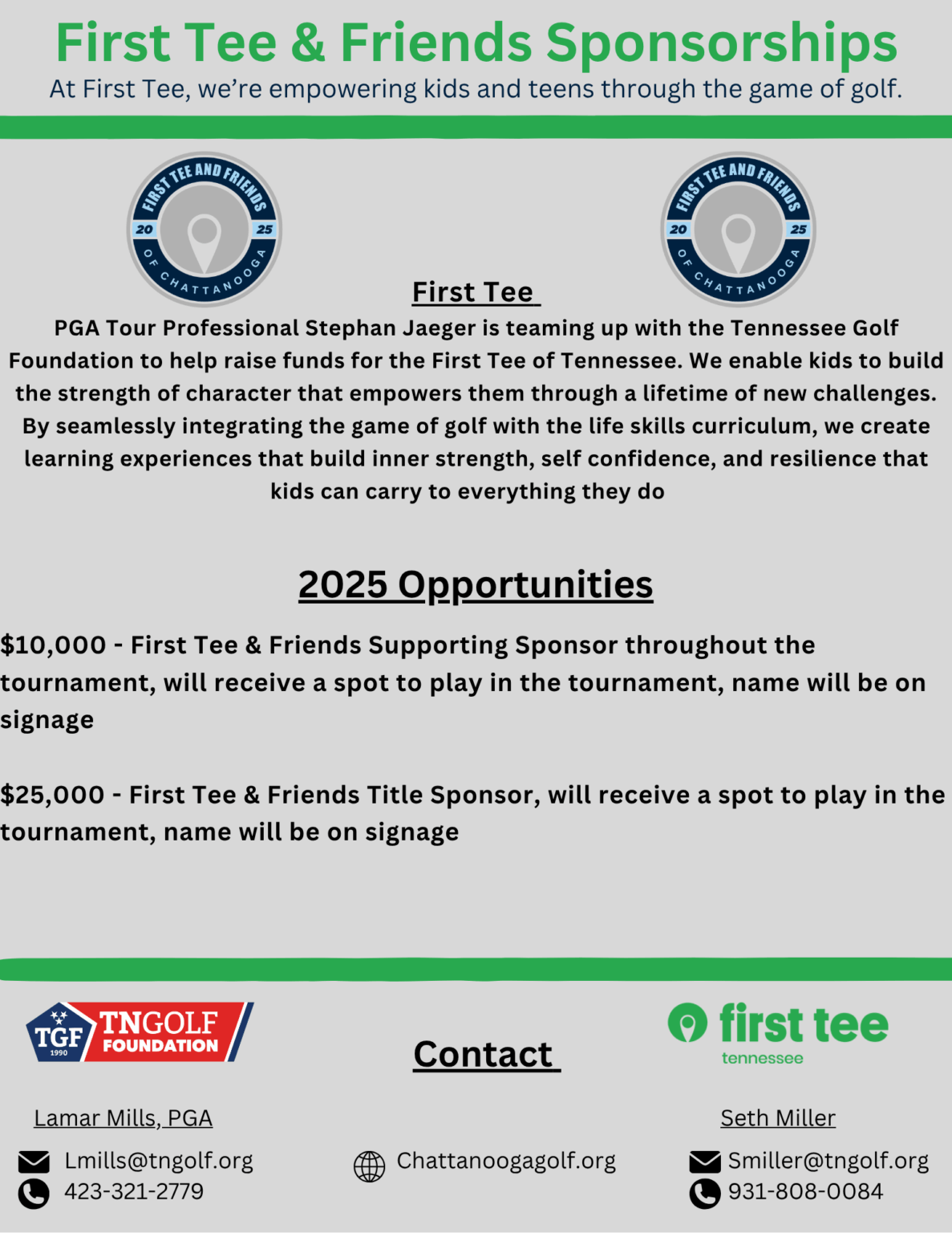 Become a Sponsor for First Tee & Friends – TGF Chattanooga